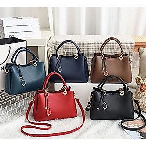 Fashion Satchel Handbag for Women Vegan Leather Crossbody Bag Top Handle Tote Purse Ladies Casual Shoulder Bag (Black)