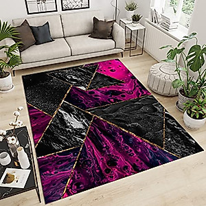 FYMUROL Flamboyant Purple Geometric Area Rug, Black Geometric Decorative Rug, Washable Bedroom Rug with Non-Slip Backing Large Area Soft for Boys Girls Living Room Entrance Hallway Kids Room-5ft×8ft