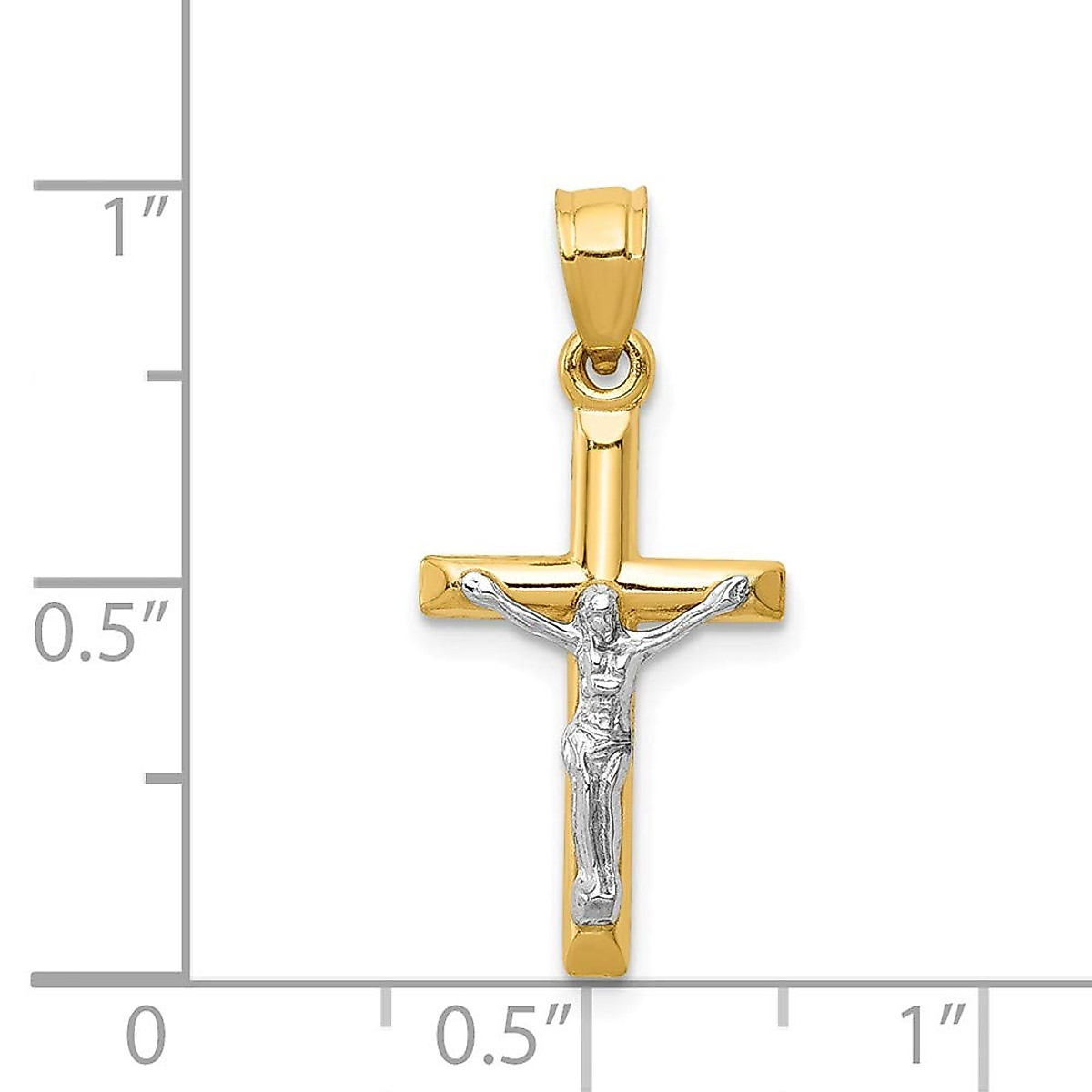 14k Yellow and White Gold Two Tone Cross Crucifix Charm Pendant - 26mm x 12mm