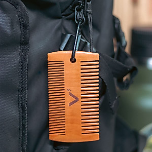 Volt Twin Beard and Mustache Comb for Men - All Natural Pearwood - Double-Sided Travel Size Pocket Comb for Detangling and Styling Beard - Men's Grooming Products