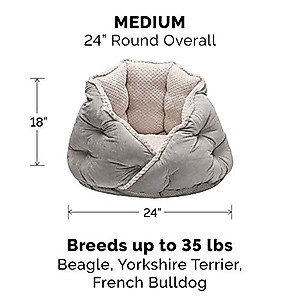 Furhaven 24" Round Medium Dog Bed Minky Plush & Velvet Calming Hug Nest, Washable - Silver Gray, 24-inch