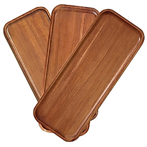 HOMKULA Acacia Wood Serving Platters and Trays - 14" x 5.5" Wooden Mini Charcuterie Boards, Small Cheese Board, Rectangle Wooden Tray for Kitchen Counter, Bathroom, Home Decor, Party, 3 Pack