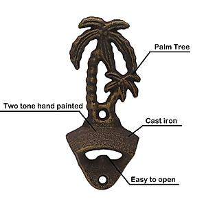 Luwanburg Retro Palm Tree Wall Mount Beer Bottle Opener Cast Iron for coastal Home Decor Beach Theme Party (Antique Bronze)