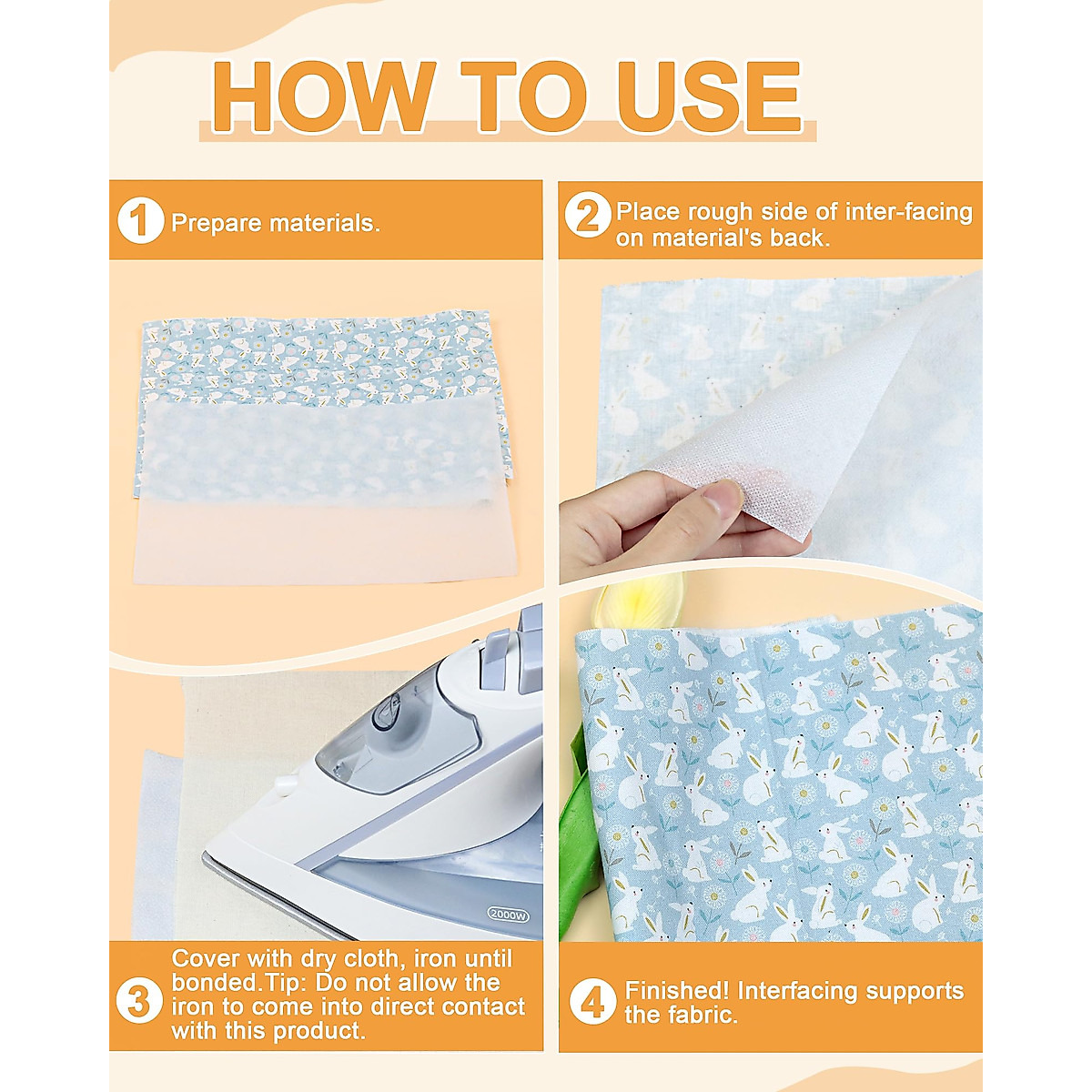 PLANTIONAL Medium Weight White Iron-On Non-Woven Fusible Interfacing: 39 x 72 inch Medium Weight Non-Woven Interfacing Iron On Polyester Single-Sided Interfacing for DIY Crafts Supplies