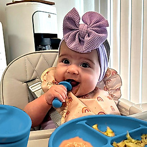 TalkTools Itsy Tiny Silicone Spoons – Twin Pack Soft Silicone Self-Feeding Training Spoons for Kids & Toddlers, Anti-Choking Flange Guard and Non-Slip Handle (Ocean)