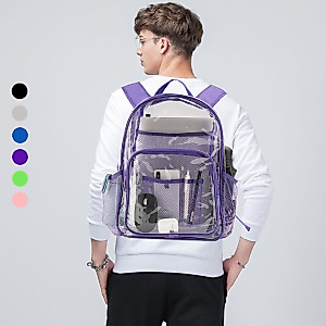 BAJNOKOU Clear Backpack Stadium Approved for Women Men Heavy Duty PVC Transparent See Through Backpacks for School Work Travel,Purple