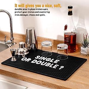 Black Bar Mat for Home Bar Man Cave Decorations - 17.5'' x 11.8'' Heavy Duty Rubber Bar Service Spill Mat, Drip Mat for Countertop - Great Gift for Dad Son Husband Father’s Day