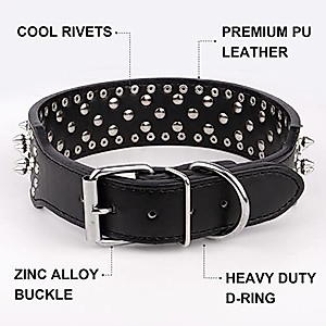 Epesiri Adjustable Wide Spiked Dog Collar, Mushroom Rivet PU Leather Cat Dog Collars, Durable Spike Studded Pet Collar for Small Medium Large Breed, PitBull Mastiff Bulldog Pugs Husky Rottweiler Black