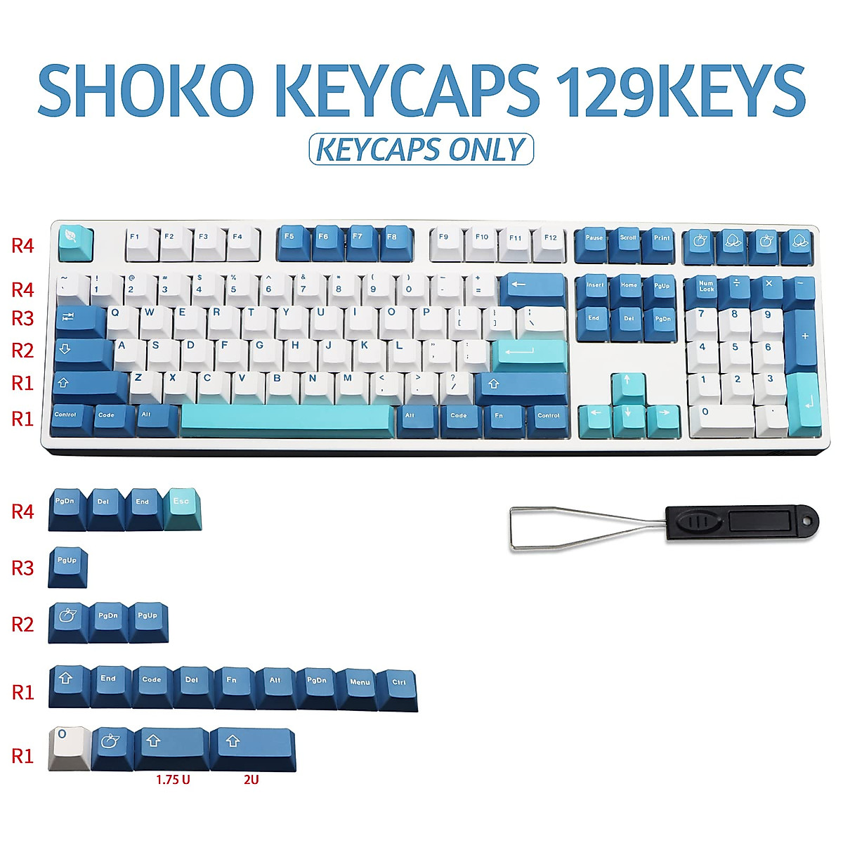 MOLGRIA Shoko Keycaps, 129 Set PBT Keycaps for Gaming Keyboard, Cherry Profile Dye Sublimation Keycaps with Puller for Gateron Kailh Cherry MX 104/87/74/61 60 Keyboard
