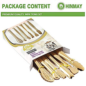 HINMAY Gold Plated Mini Serving Tongs Set 6-Inch Appetizers Tongs Stainless Steel Small Sugar Cube Tongs Ice Tongs, Set of 6
