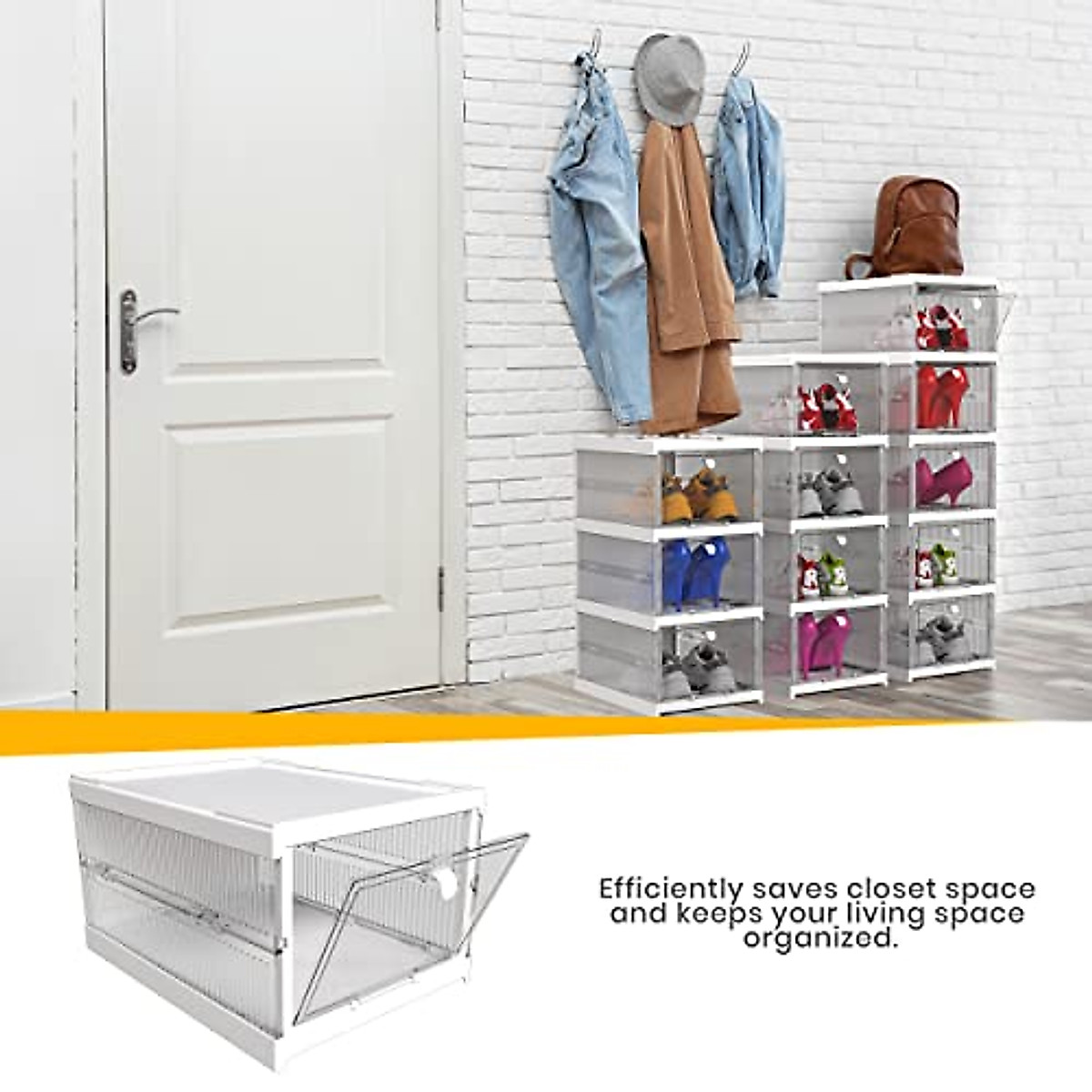 Solid Plastic Not Flimsy 5 Layers Foldable Shoe Storage Boxes or Sneaker Storage Boxes - Easy Installation- All-in-One Clear Shoe Box with Doors - Space Saving Shoe Boxes or Shoe Organizer By Utopia Home