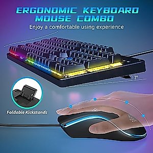 Mechanical Gaming Keyboard and Mouse Combo, 104 Keys Full Size RGB Backlit Blue Switch Keyboard, Ergonomic RGB Gaming Mouse with Mouse Pad, Anti-Ghosting Wired Keyboard for Windows PC Laptop Mac Gamer