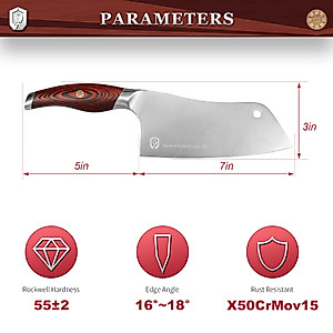 Meat Cleaver, GRANDKKNIFE Cleaver Knife High Carbon Stainless Steel Chef Knife Multipurpose Vegetable Knife for Kitchen and Restaurant