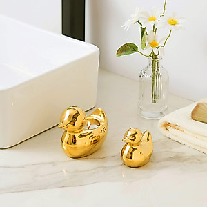TQUPT Home Decor Golden Ceramic Duck Figurines, Home Decor Animal Sculptures and Statues Handmade Artware Decor, Mini Duck