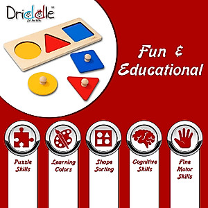 Magnetic Wooden Montessori Knob Puzzle - 3 Jumbo Shapes - Learn Colors & Shape – Baby & Toddler Development Toy