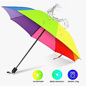 BUKPUD 8 Ribs Rainbow Umbrellas Tri-Folded Umbrella - Durable Compact and Lightweight Rainbow Umbrella for Men Women Kids Adults - Portable Travel Umbrellas