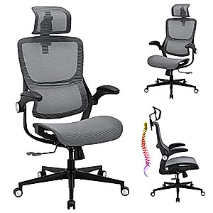 X XISHE Office Chair, Ergonomic Mesh Office Chair, High Back Desk Chair - Adjustable Headrest with Flip-Up Arms, Tilt Function, Lumbar Support, and PU Wheels, Swivel Computer Task Chair
