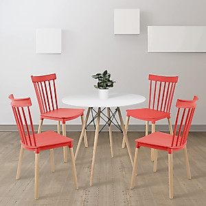 Simpol Home DSW Armless Modern Plastic Dining Chairs with Wood Legs for Living, Bedroom, Kitchen, Dining,Lounge Waiting Room, Restaurants, Cafes