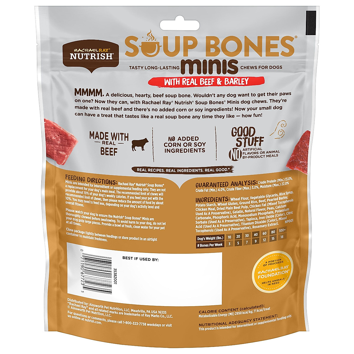 Nutrish Rachael Ray Soup Bones Minis Dog Chews with Real Beef & Barley, 8 Chews, 6.3 oz Pouch (Pack of 7)