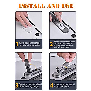 Zupro Portable Laptop Stand,Foldable Adjustable Heights,Invisible Aluminum Lightweight Laptop Keyboard Holder Riser,Ergonomic,Compatible with 10 to17 Inches Notebook Computer.Self-Adhesive.(Black)