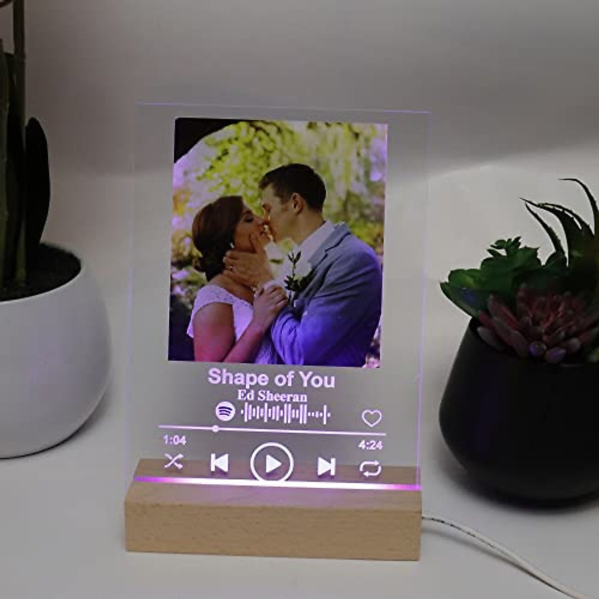 Tina&Co Personalized Acrylic Song Plaque Custom Photo Album Cover Scannable Spotify Code Led Night Light Lamp for Music Lover Boy Friend Girl Friend