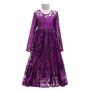 Flower Girls Lace White First Communion Dress Wedding Bridesmaid Party Christening Princess Aline Boho Rustic Dance Gown 12-13