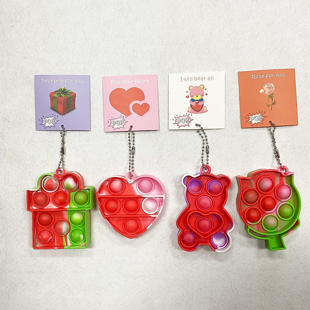 Pinkiwine 12 Pack Colorful Mini Valentines Fidget Sensory Pop Toys with Cards for Kids School Class Classroom Valentines Day Cards Gifts Prizes Party Favors