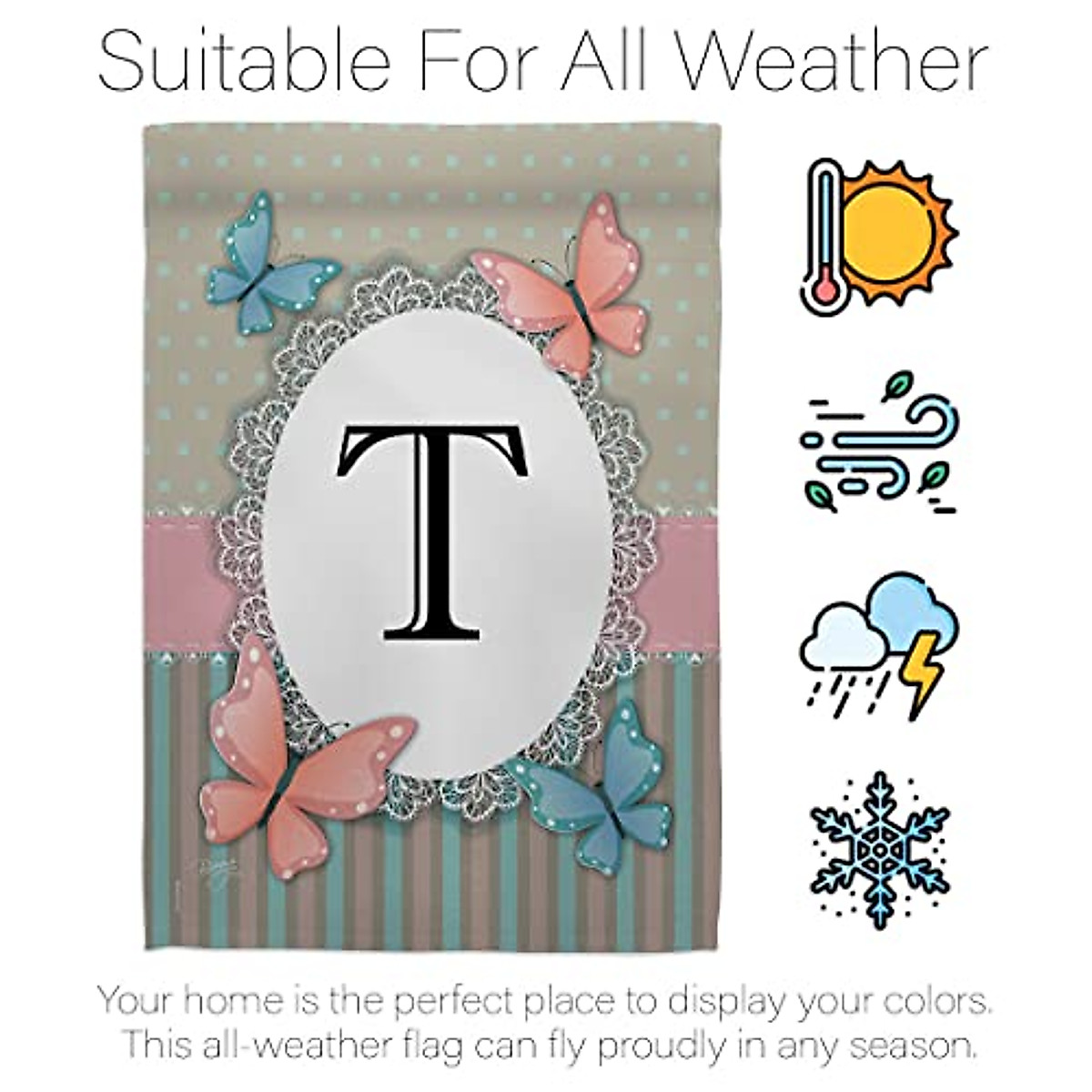 Breeze Decor T Initial Garden Flag Set Wall Hanger Monogram Friends Bugs & Frogs Butterfly Ladybugs Dragonfly Bee Springtime Insect Natural Wildlife House Yard Gift Double-Sided, Made in USA