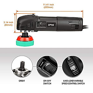 SPTA Mini Polishing Machine Buffer Rotary Polisher Auto Detailing Superpolish with 27Pcs Detail Polishing Pad Mix Size Kit Buffing Pad and 75mm,100mm,140mm M14 Thread Extension Shaft