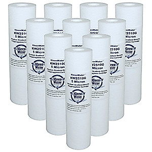 Meltblown Dirt Rust and Sediment Filters, KleenWater KW2510G Replacement Water Filter Cartridges, Two Layer 5 Micron Filtration, Set of 10