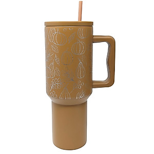 FTB Creative 40oz Custom Designed Wander Tumbler, Double Wall Stainless Steel, with Lid and Straw (Almond Butter, Oh My Gourd)