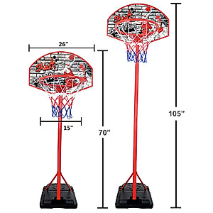 Kids Basketball Hoop Indoor Outdoor Play Adjustable Height 5.8 ft to 8.7 ft Tall Portable Basketball Court Hoops Net with Fillable Base
