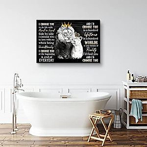 The Lion King and Queen with Crown Wall Art African Wild Animals Canvas Prints Pictures Black and White Modern Giclee Framed Artwork for Bedroom Bathroom Office Wall Decor Ready to Hang 24x16 inch