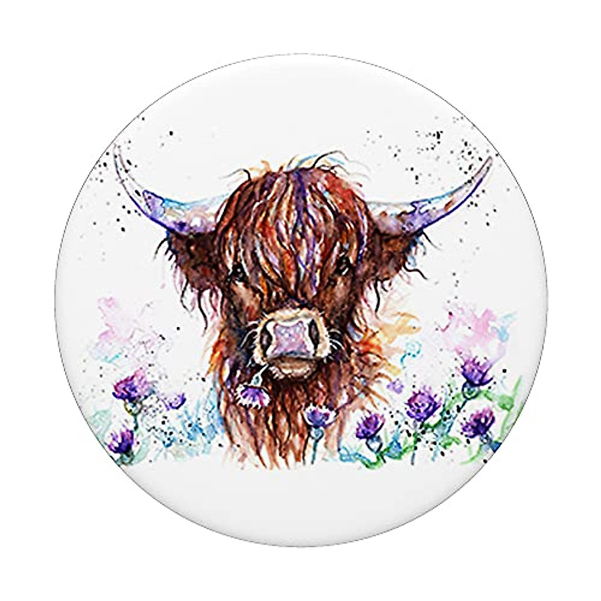 Highland Cow and flowers painting art PopSockets Swappable PopGrip