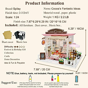 Spilay Dollhouse Miniature with Furniture,DIY Dollhouse Kit Mini Handmade Crafts with Dust Cover and Music Box,1:24 Scale Creative Room Birthday for Women and Lover (Fantastic Ideas)