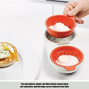 ARTIOMO Double Egg Poacher for Microwave,2 Cavity Edible Silicone Drain Egg Boiler Set, Non Stick Egg Cooker Poached Egg Steamer, Home Kit blue，green，orange