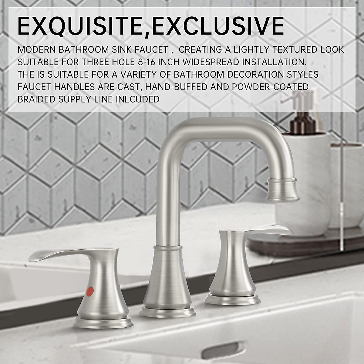 ARRISEA Bathroom Faucets for Sink 3 Hole Brushed Nickel Bathroom Sink Faucet with Pop-up Drain and Built-in Strainer, 8 Inch Wide-Spread Faucets for Bathroom Sink 3 Hole, BF057-1-BN