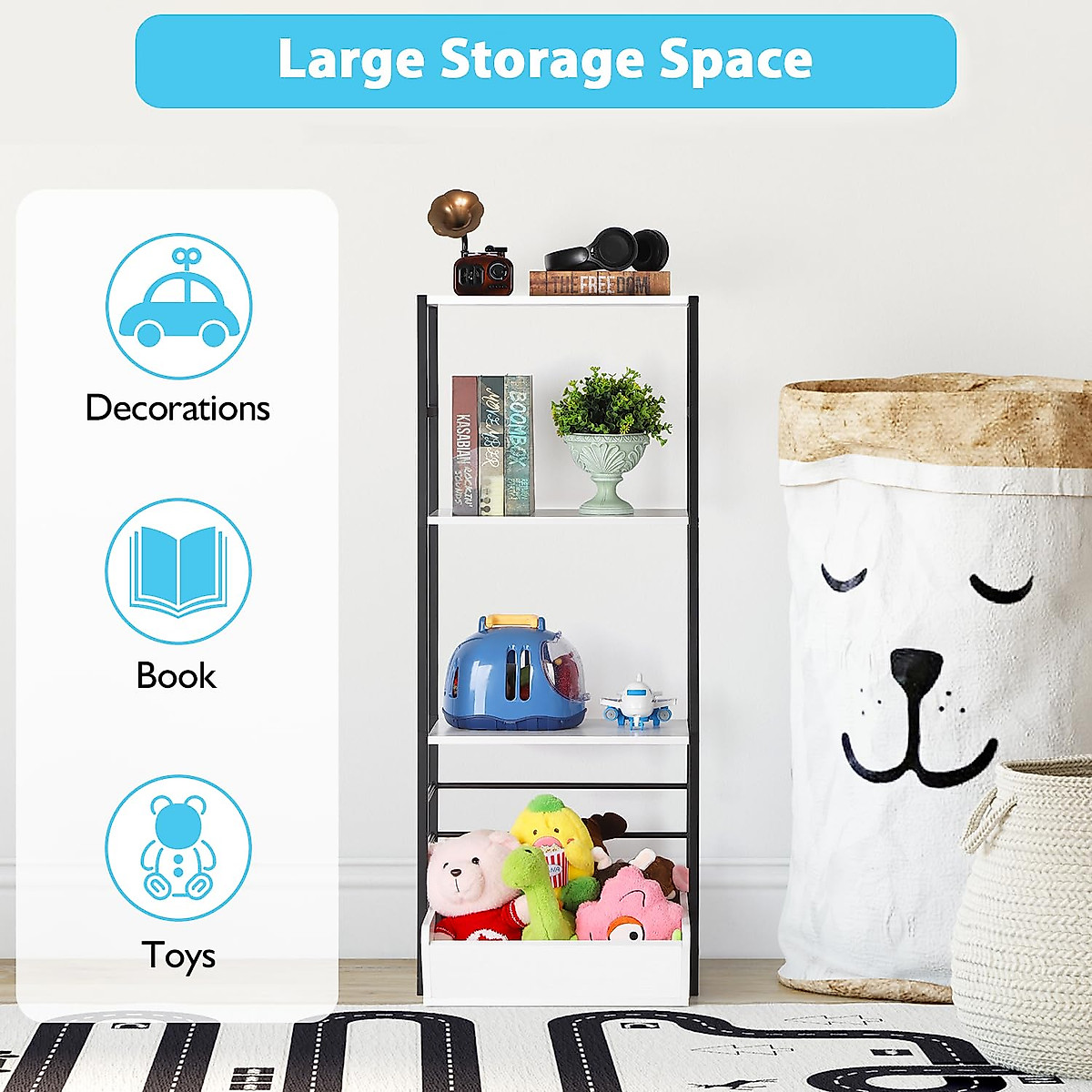 LING RUI 4-Tier Tall Bookcase,Narrow Bookshelf for Small Space,Wood and Metal Book Shelf Storage Organizer for Home Office,Living Room,Entryway,Industrial