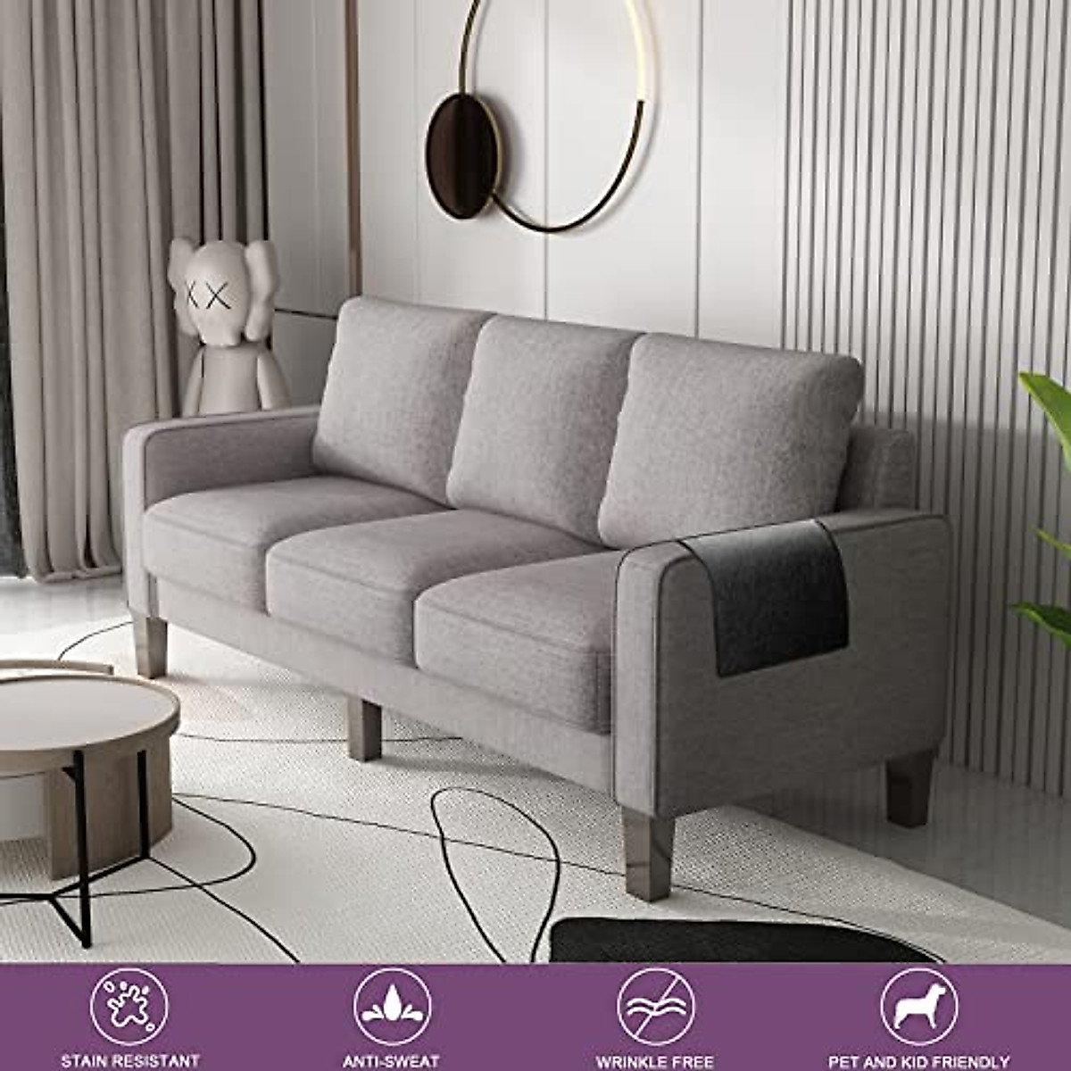 Zenhouse Sofa Arm Covers Linen Couch Arm Covers for Chairs and Sofa, Couch Loveseat Armchair Covers Anti-Slip Furniture Protector Armchair Slipcover for Living Room Set of 2, Black