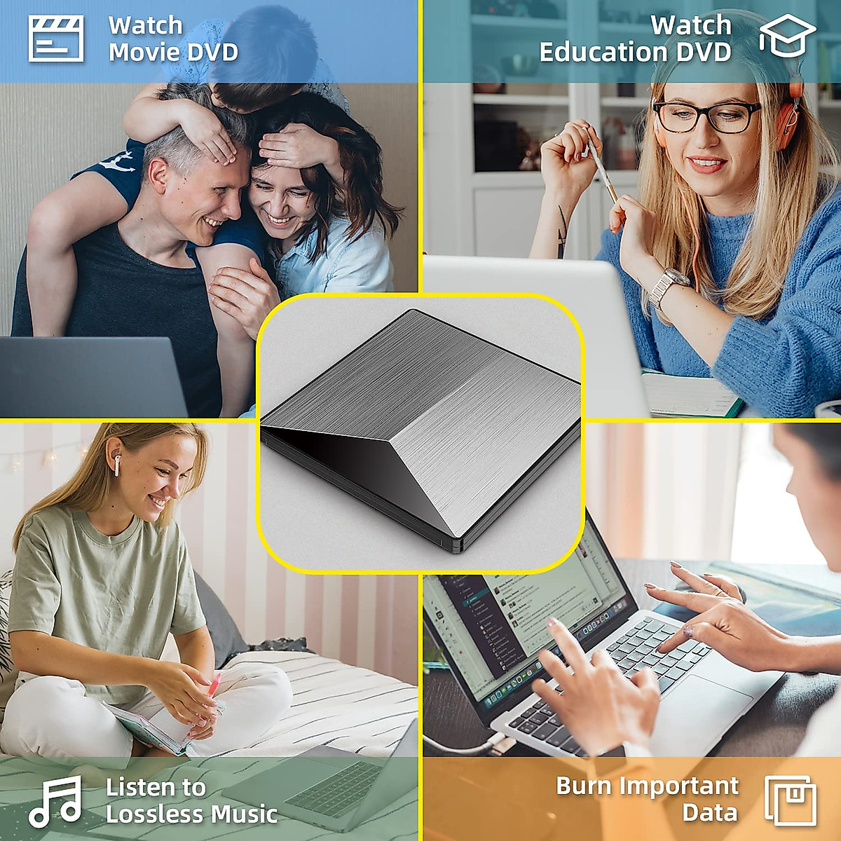 YOTUO External CD DVD Drive, Portable USB 3.0 and Type-C Ultra-Slim DVD Player, DVD Burner CD ROM RW External Optical Drive Compatible with Laptop Desktop PC for Windows 7/8/10/11 Mac MacBook Pro/Air