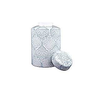 Creative Co-Op Decorative Ceramic Ginger Jar with Lid, Blue and White Large