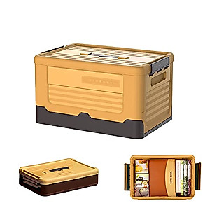 ORIJOYNA Collapsible Storage Bins with Lids 6Gal Folding Plastic Stackable Utility Storage Container Heavy Duty withstand 60 Lbs Multifunctional Storage Box for Grocery,Books,Clothes,Shoes(23L,Yellow)