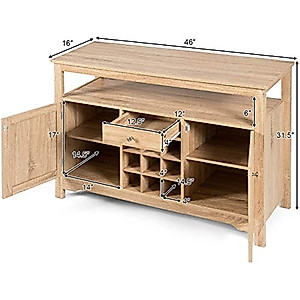 ReunionG Buffet Sideboard, Wine Console Table, Wooden Kitchen Organizer w/2 Cabinets, 1 Drawer and 9 Wine Cabinets, Farmhouse Storage Cupboard, Wine Rack, Server Table, Dining Room Furniture (Natural)