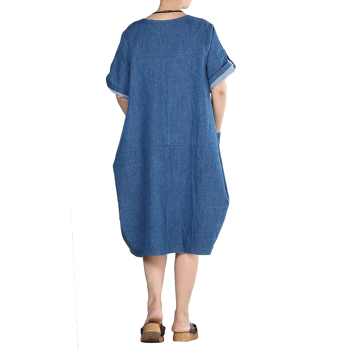 Minibee Women's Ruffle Oversize Casual Midi Dresses with Pockets (3XL, Denim Blue)