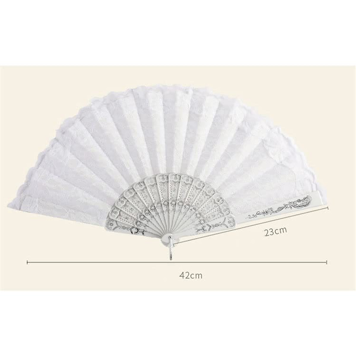 White Lace Folding Fan Double-Layered Plastic Wedding Party Home Decorative Fan Ancient Bride Hand Fan (Size : Argento)