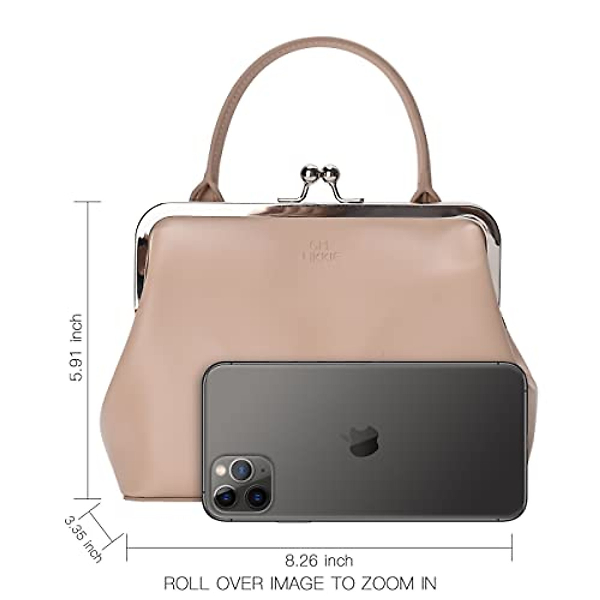 GM LIKKIE Kiss Lock Purses & Handbags, Crossbody Top-handle Clutch Purse for Women, Vintage Evening Clutch Shoulder Bag (Khaiki)