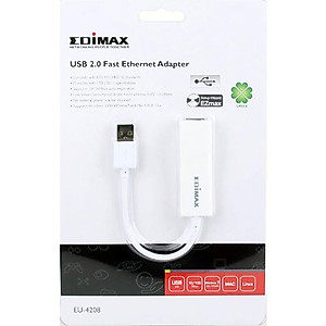 Edimax USB 2.0 Fast Ethernet LAN Adapter, USB to RJ45 100Mbps Network LAN Converter, Plug and Play, Windows, MacBook Pro/Air and More, EU-4208, White