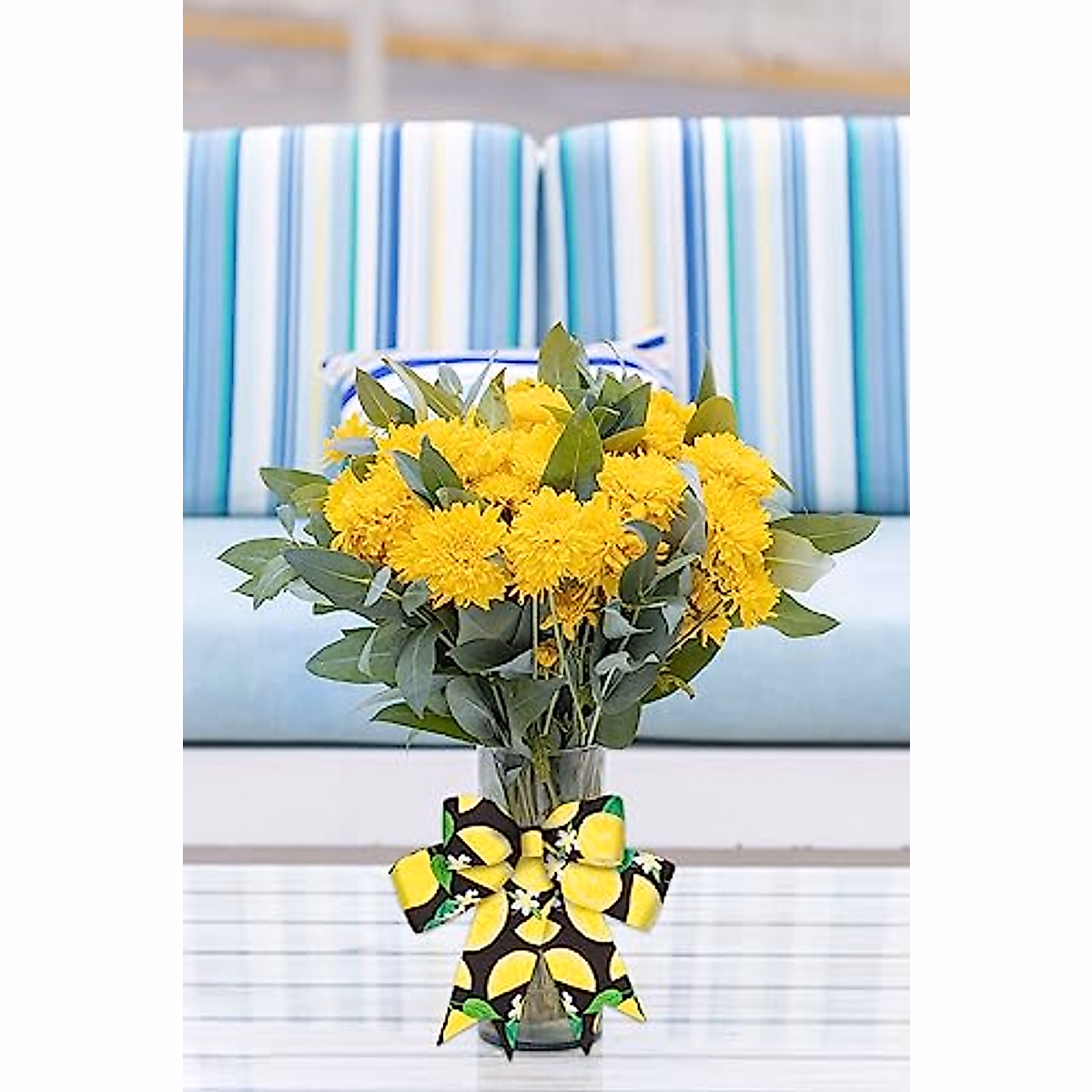 ALIBBON 2 Rolls 2.5" × 5 Yd Summer Lemon Wired Ribbon Summer Flower Burlap Ribbons Fruits Ribbon Flaxen Yellow Dots Ribbon for Summer Wreath DIY Crafting Gifts Wrapping Party Decoration