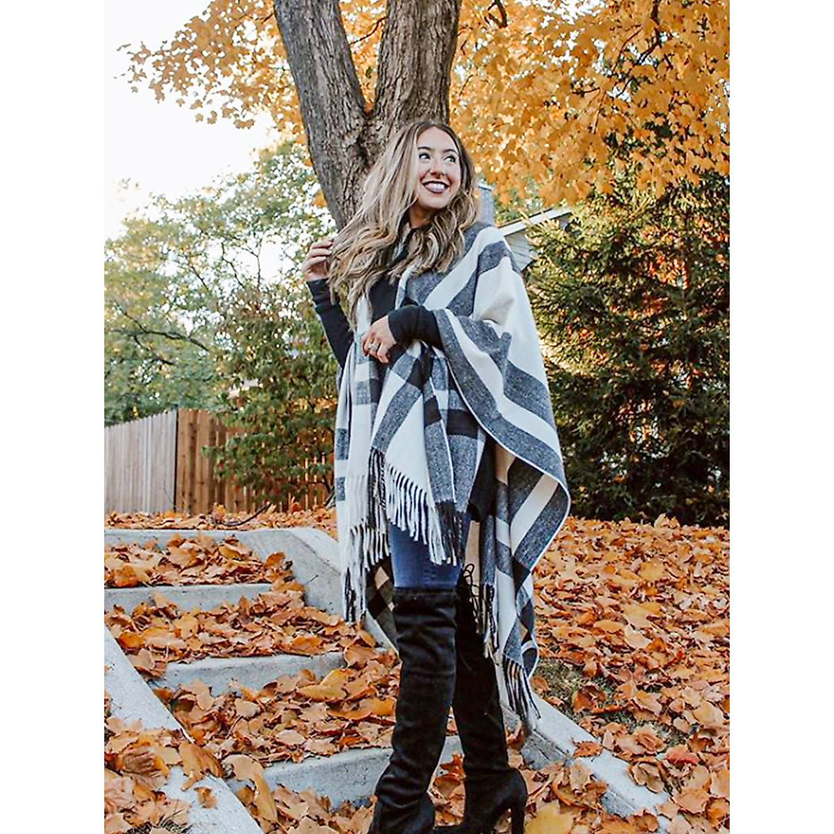 Moss Rose Women's Travel Plaid Shawl Wrap Open Front Poncho Cape for Fall Winter Holiday Gift