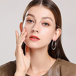 925 Sterling Silver Hoop Earrings for Women Big Twisted Thin Huggie Hoops 40mm, Dainty Cute White Gold Dangle Hoop Earrings Nickel Free Womens Earrings for Sensitive Ears Hypoallergenic